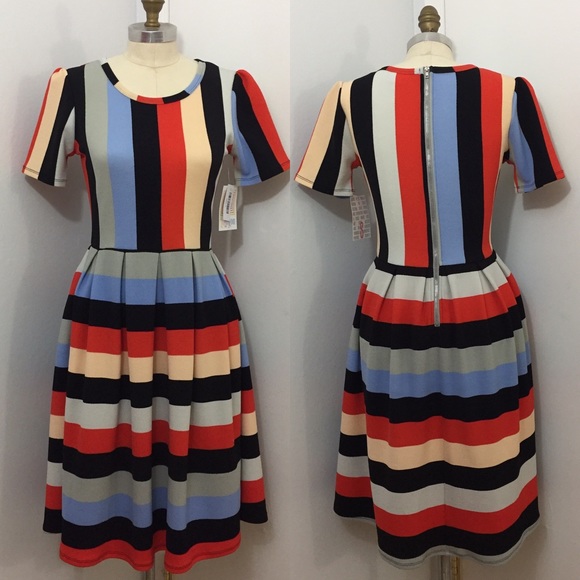 LuLaRoe | Dresses | Lularoe Cute Bold Stripe Fit Flare Amelia Dress ...